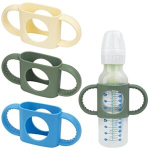 3 pack bottle handles compatible with dr brown narrow baby bottles and wide-neck bottles non-slip easy grip handles - bpa-free food grade silicone dishwasher safe - milk white, green, blue