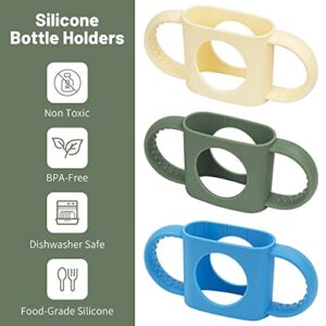 3 Pack Bottle Handles Compatible with Dr Brown Narrow Baby Bottles and Wide-Neck Bottles Non-Slip Easy Grip Handles - BPA-Free Food Grade Silicone Dishwasher Safe - Milk White, Green, Blue