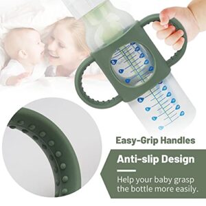 3 Pack Bottle Handles Compatible with Dr Brown Narrow Baby Bottles and Wide-Neck Bottles Non-Slip Easy Grip Handles - BPA-Free Food Grade Silicone Dishwasher Safe - Milk White, Green, Blue