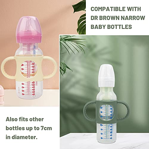 3 Pack Bottle Handles Compatible with Dr Brown Narrow Baby Bottles and Wide-Neck Bottles Non-Slip Easy Grip Handles - BPA-Free Food Grade Silicone Dishwasher Safe - Milk White, Green, Blue