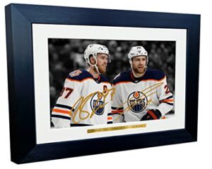 kitbags & lockers 12x8 a4 connor mcdavid leon draisaitl edmonton oilers nhl autographed signed photo photograph picture frame ice hockey poster gift black & white