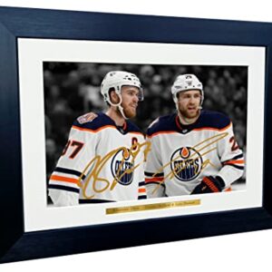 Kitbags & Lockers 12x8 A4 Connor McDavid Leon Draisaitl Edmonton Oilers NHL Autographed Signed Photo Photograph Picture Frame Ice Hockey Poster Gift Black & White