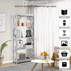 Giantex 5-Tier 61" Tall Wooden Bookshelf - Modern Freestanding Open Shelving Storage Display Shelf with Anti-toppling Device, Easy Assembly Bookcase Shelf Rack for Bedroom, Living Room, Grey