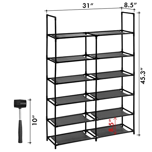 starogegc 6 Tiers Plastic Shoe Rack for Closet, Shoe Storage Organizer for 24-28 Pairs of Shoes, Shoe Shelf for Entryway Bedroom, 45.3x8.5x31 Inches (Black)