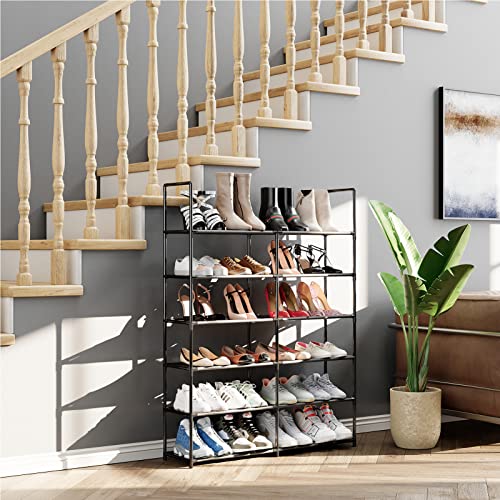 starogegc 6 Tiers Plastic Shoe Rack for Closet, Shoe Storage Organizer for 24-28 Pairs of Shoes, Shoe Shelf for Entryway Bedroom, 45.3x8.5x31 Inches (Black)