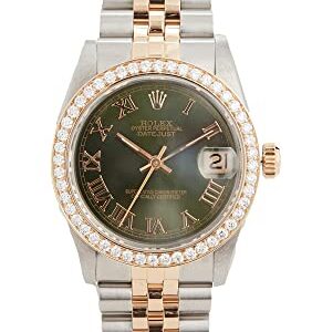 Pre-Owned Rolex Women's 31mm Mid Size TT Rolex Date Just Olive Watch, Silver/Green, One Size