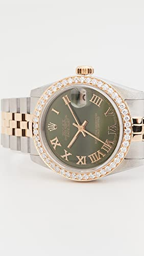 Pre-Owned Rolex Women's 31mm Mid Size TT Rolex Date Just Olive Watch, Silver/Green, One Size