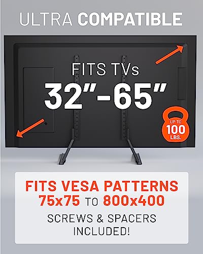 ECHOGEAR Replacement TV Stand for Screens Up to 65" - Foldable TV Bracket Includes Hardware, Anti-Slip & Anti-Scratch Pads - Easy 3-Step Install TV Feet w/Wide VESA Compatibility