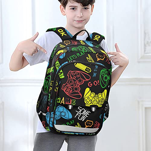 Vnurnrn Kids Backpack Abstract Pattern in Game Style Print Big Storage Multi Pockets 17.7 IN School Backpack with Chest Buckle Reflective Strip for Boys Girls 6+ years in Primary Middle High School