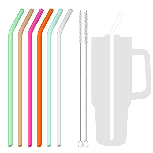 MLKSI 6 Pack Silicone Straw Replacement 40 oz for Stanley Quencher Tumbler, Reusable Bent Straws with Cleaning Brush for Stanley H2.0 FlowState Stainless Steel Simple Modern 40 oz Tumbler