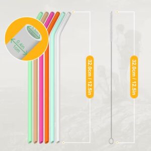 MLKSI 6 Pack Silicone Straw Replacement 40 oz for Stanley Quencher Tumbler, Reusable Bent Straws with Cleaning Brush for Stanley H2.0 FlowState Stainless Steel Simple Modern 40 oz Tumbler