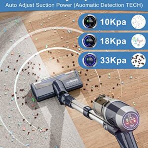 ORFELD Cordless Vacuum Cleaner, 33Kpa Stick Vacuum, Smart LED Touch Screen Cordless Vacuum, Max 60mins Runtime, 6 in 1 Lightweight Handheld Quiet Vacuum Cordless for Pet Hair, Carpet & Hardwood Floor