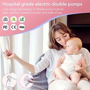 Lulia Double Electric Breast Pump, Breastfeeding Pump with 3 Modes, Portable Rechargeable Breast Pumps for Travel, Home, Driving & Office (Pink)…