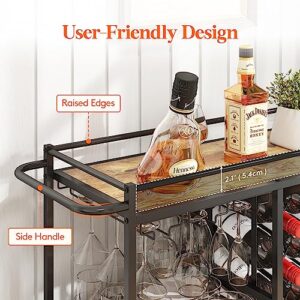 Lifewit Bar Cart for The Home, 3 Tier Drink Cart with Lockable Wheels, 12 Wine Rack and 3 Rows Glass Holders, Liquor Serving Cart for Kitchen Dining Livingroom, 31.6" x 13.1" x 33.9", Rustic Brown