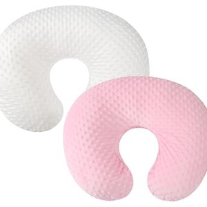 Minky Nursing Pillow Cover Set 2 Pack Nursing Pillow Slipcovers, Ultra Soft Compatible with Boppy Pillow,Standard Pillow for Baby Boy Girl White and Pink