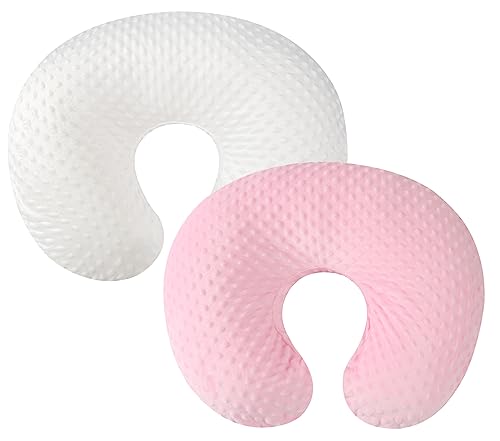 Minky Nursing Pillow Cover Set 2 Pack Nursing Pillow Slipcovers, Ultra Soft Compatible with Boppy Pillow,Standard Pillow for Baby Boy Girl White and Pink