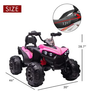 OTTARO 12V Ride on ATV 2 Seater, 4 Wheeler Electric Quad for Kids 3-8 w/ 17" Length Seat, LED Lights, 2 Speeds, Soft Braking, Rear Pedal & Backrest (Pink)