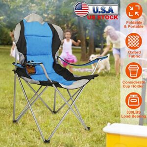 TeqHome Oversized Folding Camping Chair, Heavy Duty High Back Padded Arm Chair Support 330 LBS with Cup Holder, Outdoor Portable Lawn Chair Collapsible Quad Lumbar Back Chair for Sports Fishing Yard