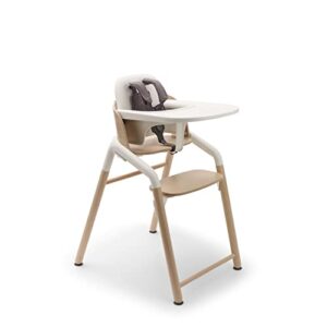 bugaboo giraffe wooden baby high chair, adjustable in 1 second, easy to clean, safe and ergonomic highchair, suitable from birth in combination with newborn set (sold separately), neutral wood/white