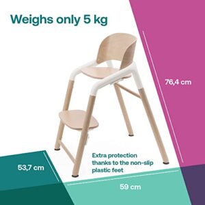 Bugaboo Giraffe Wooden Baby High Chair, Adjustable in 1 Second, Easy to Clean, Safe and Ergonomic Highchair, Suitable from Birth in Combination with Newborn Set (Sold Separately), Neutral Wood/White