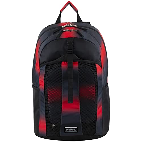 FUEL Backpack with Lunch Box Combo – 18” Two Compartment Water Resistant Durable Adjustable Straps with Side Water Bottle Pockets 2 in 1 Set - Red and Black