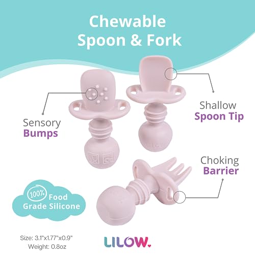 Lilow Silicone Baby Feeding Set | Baby Led Weaning Supplies | Suction Baby Plates and Bowls Set Bib Tiny Cup Spoon and Fork| First Stage Baby Dishes | Self Feeding Utensils Set for Eating Solid Food