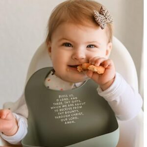 Be A Heart Catholic Silicone Bibs for Babies & Toddlers, Meal Blessing Prayer Bib, Baby Baptism Gift (Ube)