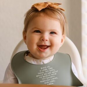 Be A Heart Catholic Silicone Bibs for Babies & Toddlers, Meal Blessing Prayer Bib, Baby Baptism Gift (Ube)