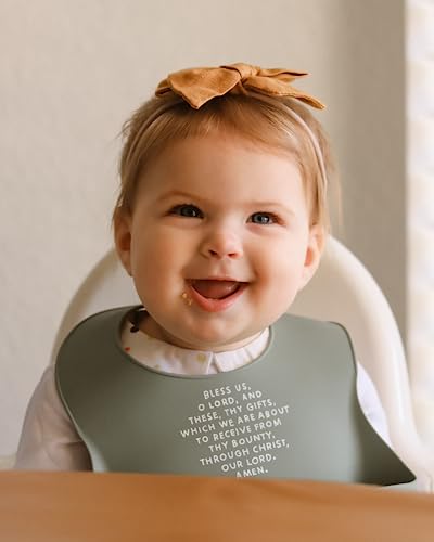 Be A Heart Catholic Silicone Bibs for Babies & Toddlers, Meal Blessing Prayer Bib, Baby Baptism Gift (Ube)