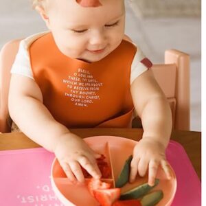 Be A Heart Catholic Silicone Bibs for Babies & Toddlers, Meal Blessing Prayer Bib, Baby Baptism Gift (Ube)