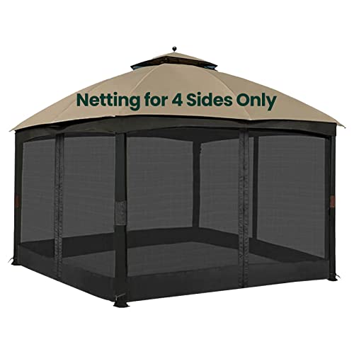 Gazebo Universal Replacement Mosquito Netting, OLILAWN 10' x 12' Outdoor Canopy Net Screen 4-Panel Sidewall Curtain, with Zippers, Easy to Install, Fit for Most Gazebo 10x12 Canopy, Black