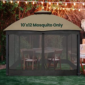 Gazebo Universal Replacement Mosquito Netting, OLILAWN 10' x 12' Outdoor Canopy Net Screen 4-Panel Sidewall Curtain, with Zippers, Easy to Install, Fit for Most Gazebo 10x12 Canopy, Black