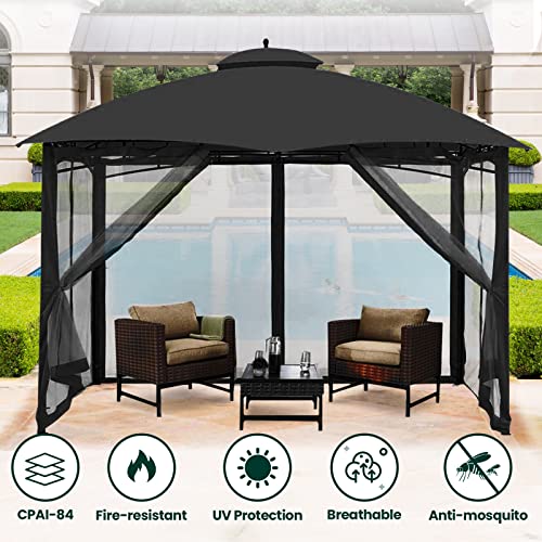 Gazebo Universal Replacement Mosquito Netting, OLILAWN 10' x 12' Outdoor Canopy Net Screen 4-Panel Sidewall Curtain, with Zippers, Easy to Install, Fit for Most Gazebo 10x12 Canopy, Black