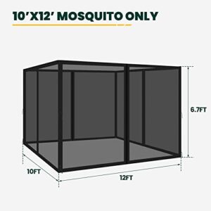 Gazebo Universal Replacement Mosquito Netting, OLILAWN 10' x 12' Outdoor Canopy Net Screen 4-Panel Sidewall Curtain, with Zippers, Easy to Install, Fit for Most Gazebo 10x12 Canopy, Black