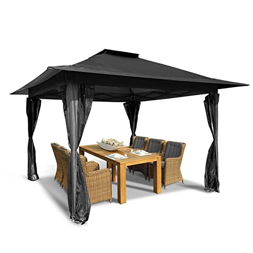 Outdoor Garden Gazebo for Patios with Stable Steel Frame and Netting Walls (12x12 FT,Black)