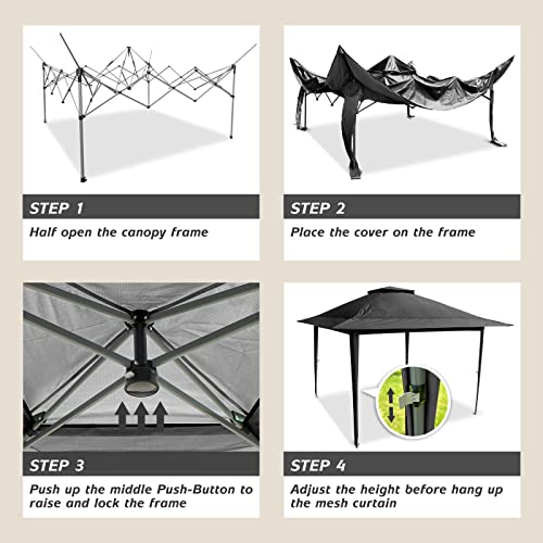 Outdoor Garden Gazebo for Patios with Stable Steel Frame and Netting Walls (12x12 FT,Black)