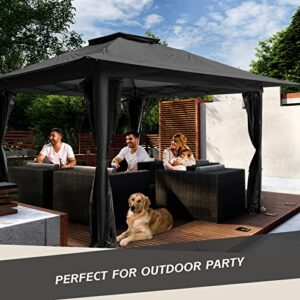 Outdoor Garden Gazebo for Patios with Stable Steel Frame and Netting Walls (12x12 FT,Black)