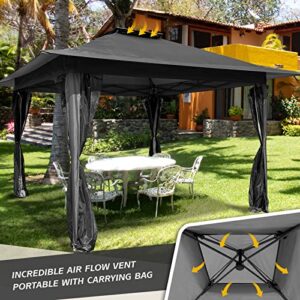 Outdoor Garden Gazebo for Patios with Stable Steel Frame and Netting Walls (12x12 FT,Black)