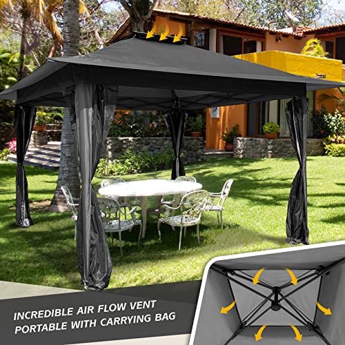 Outdoor Garden Gazebo for Patios with Stable Steel Frame and Netting Walls (12x12 FT,Black)