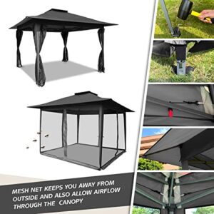 Outdoor Garden Gazebo for Patios with Stable Steel Frame and Netting Walls (12x12 FT,Black)