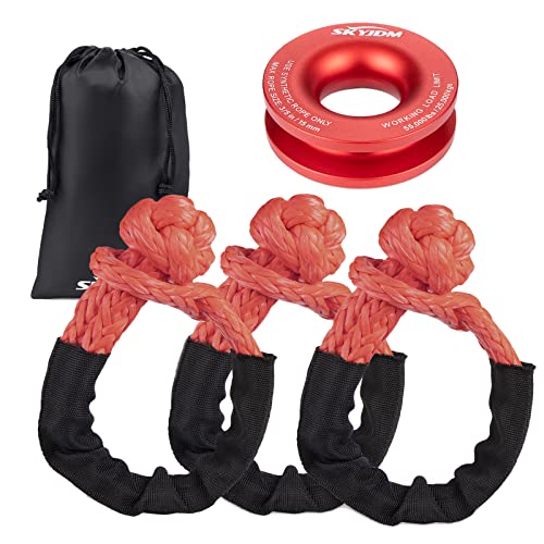 SKYJDM Soft Shackles with Recovery Ring - 3 Pack 1/2 in x 22 in Rope Shackle (56,000 lbs Breaking Strength) with Snatch Ring (55,000 lbs Working Load Limit) for 4x4 Truck SUV ATV UTV Vehicles (Red)