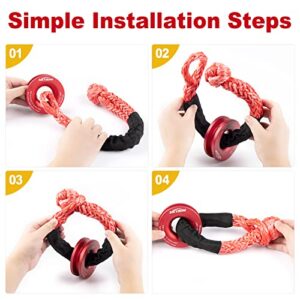 SKYJDM Soft Shackles with Recovery Ring - 3 Pack 1/2 in x 22 in Rope Shackle (56,000 lbs Breaking Strength) with Snatch Ring (55,000 lbs Working Load Limit) for 4x4 Truck SUV ATV UTV Vehicles (Red)