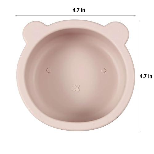 PandaEar Silicone Baby Feeding Set | Silicone Suction Toddler Plate Suction Bowl and Spoon for Self Feeding | Baby Led Weaning Supplies Eating Utensils (Bear Shape Pink)