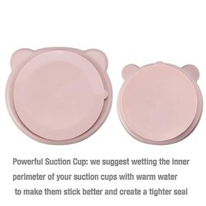 PandaEar Silicone Baby Feeding Set | Silicone Suction Toddler Plate Suction Bowl and Spoon for Self Feeding | Baby Led Weaning Supplies Eating Utensils (Bear Shape Pink)