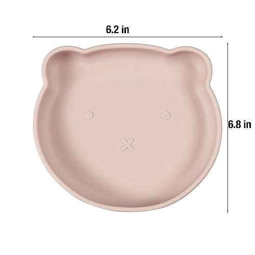 PandaEar Silicone Baby Feeding Set | Silicone Suction Toddler Plate Suction Bowl and Spoon for Self Feeding | Baby Led Weaning Supplies Eating Utensils (Bear Shape Pink)