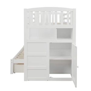 CITYLIGHT Bunk Beds Twin Over Full/Twin with Stairs, Wood Bunk Beds with Storage Drawers and Shelves, Convertible Bottom Bed, Stairway Bunk Bed for Bedroom,Dorm,White