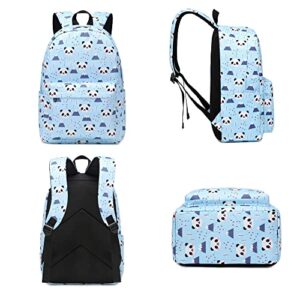 Mimfutu Panda School Backpack for Teen Girls, 3-in-1 Kids Backpack Bookbag Set School Bags with Lunch Box Pencil Case (Blue)