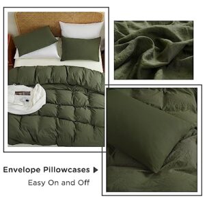 ATsense Duvet Cover Queen Size, Super Soft 100% Washed Microfiber 3 Piece Olive Green Comforter Cover Bedding Set with Zipper Closure, 1 Duvet Cover 90x90 and 2 Pillowcases