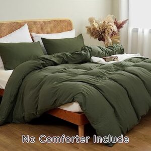 ATsense Duvet Cover Queen Size, Super Soft 100% Washed Microfiber 3 Piece Olive Green Comforter Cover Bedding Set with Zipper Closure, 1 Duvet Cover 90x90 and 2 Pillowcases