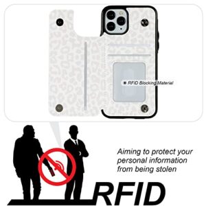 HAOPINSH for iPhone 11 Pro Wallet Case with Card Holder, White Leopard Cheetah Pattern Back Flip Case PU Leather Kickstand Card Slots Case for Women Girls, Double Magnetic Clasp Shockproof Cover 5.8"